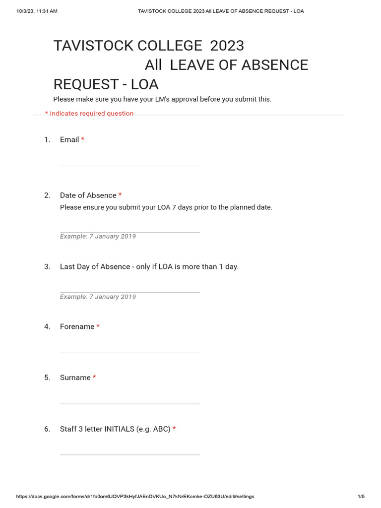 Option 2 - LOA Requests 2023-24 - Google Forms | PDF