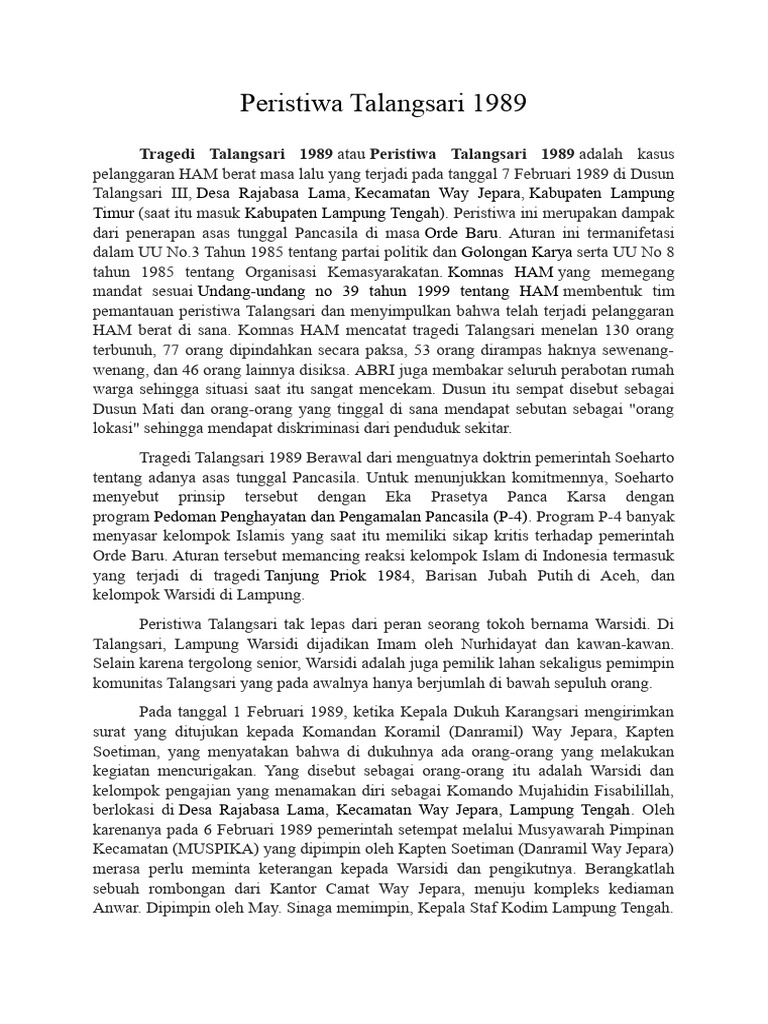 Tragedi Talangsari 1989: Pelanggaran HAM | PDF | Politik | Ilmu Sosial