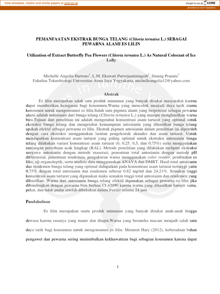 Ekstrak Bunga Telang sebagai Pewarna Es Lilin | PDF