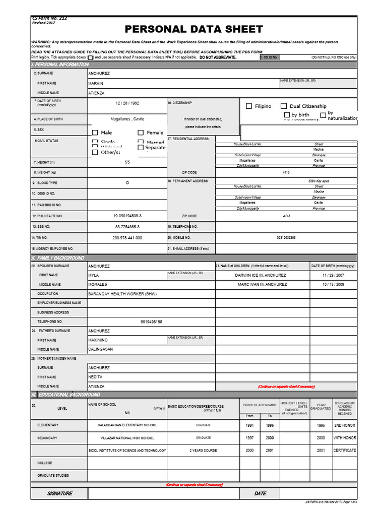 CS Form No. 212 Personal Data Sheet Revised | PDF | Justice | Crime ...