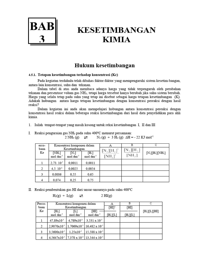 KESETIMBANGAN KIMIA Hukum Kesetimbangan | PDF