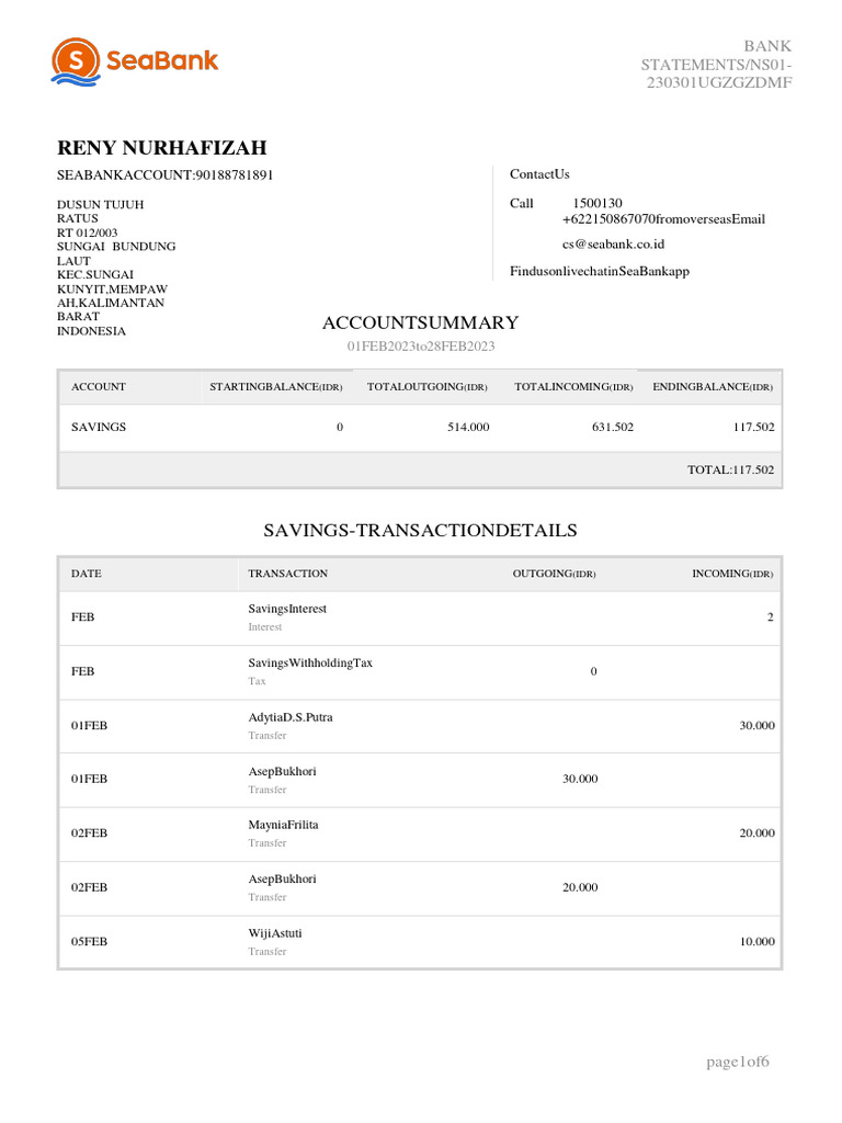 Seabank Statement 20230415 | PDF | Taxes | Government Finances
