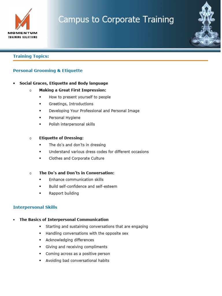 Campus To Corporate Training Outline | PDF | Time Management ...