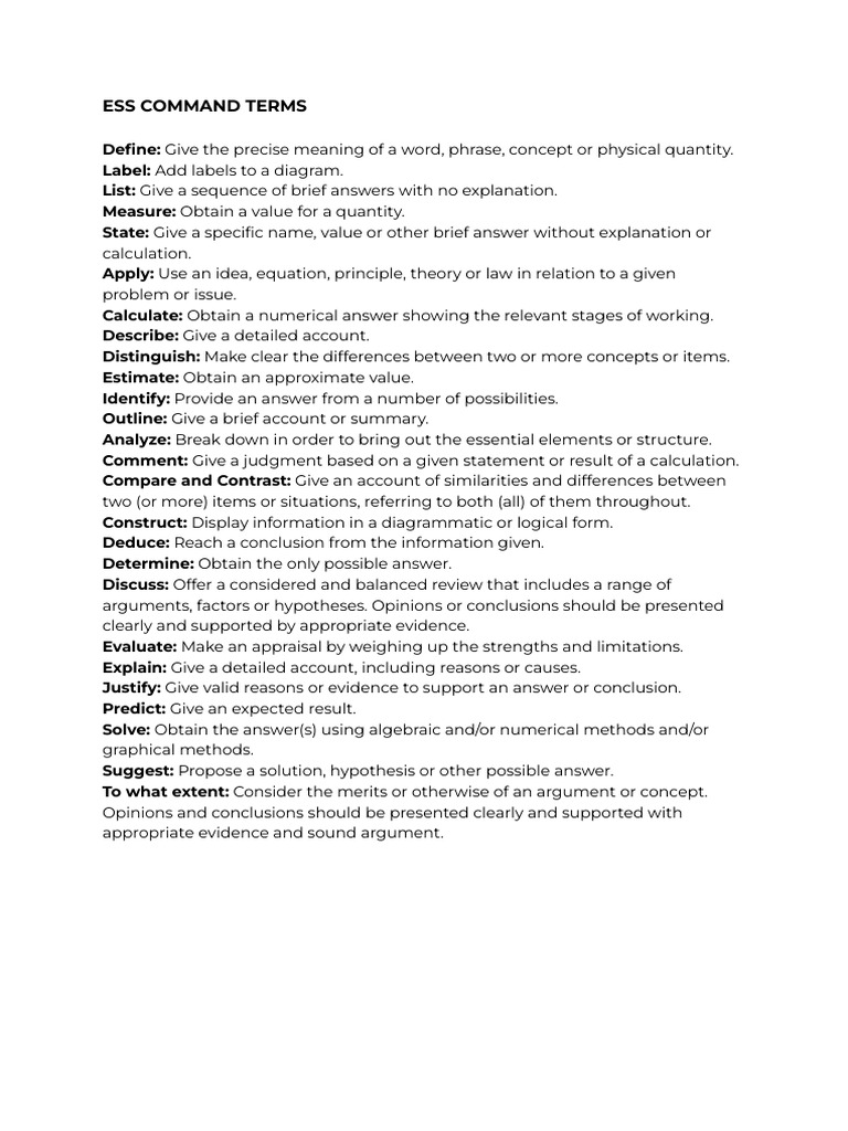 ESS Command Terms Explained | PDF | Teaching Methods & Materials ...