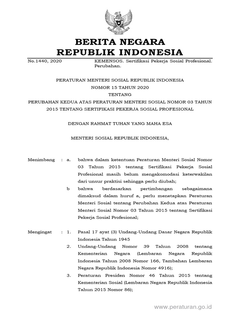 Permensos Nomor 15 Tahun 2020 | PDF