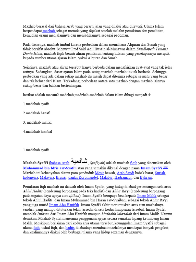 Klasifikasi Empat Mazhab dalam Islam | PDF | Filsafat | Agama ...