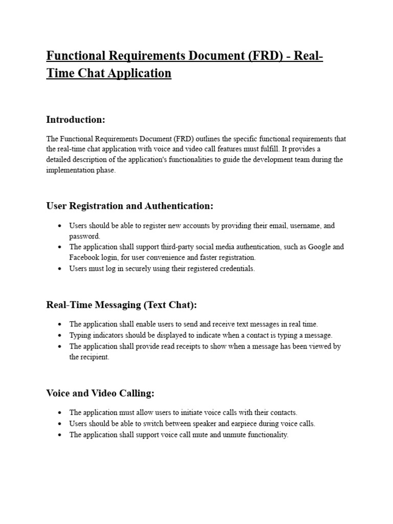 Functional Requirements Document (FRD) - Real-Time Chat Application | PDF | User (Computing ...