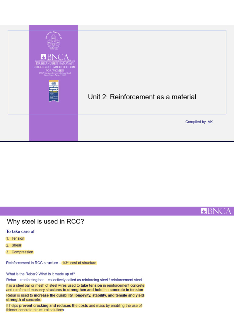 Unit 2 - Reinforcement-AY 2023-24 - PDF | PDF | Concrete | Steel