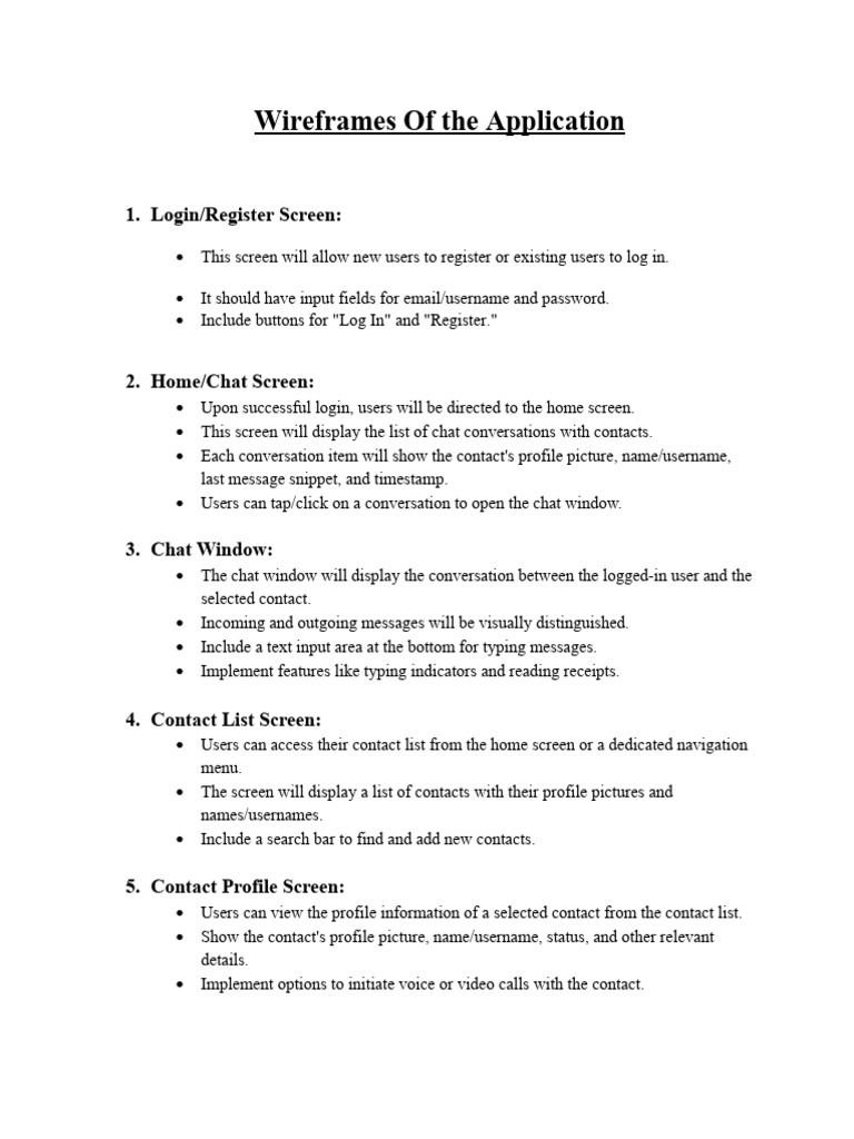 Wireframes of The Application | PDF