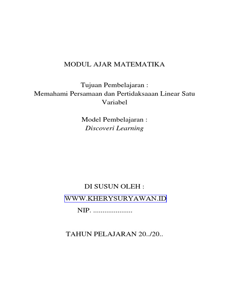 Modul Ajar Persamaan Linear KLS 7 - WWW - Kherysuryawan.id | PDF | Komputer