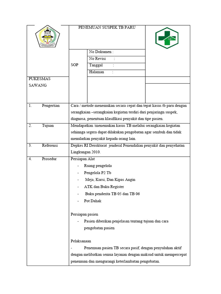 SOP Indikator PENEMUAN SUSPEK TB PARU Atau Orang Terduga TB | PDF