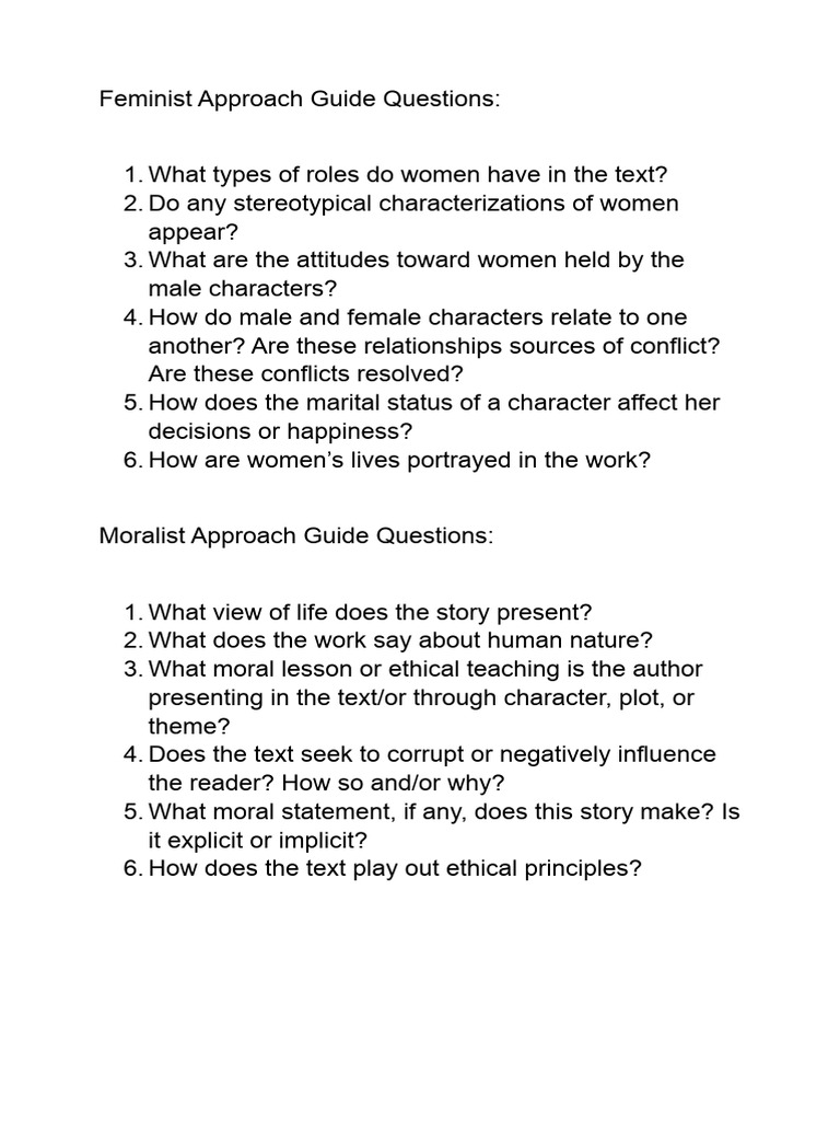 Feminist and Moralist Analysis Questions | PDF | Social Science