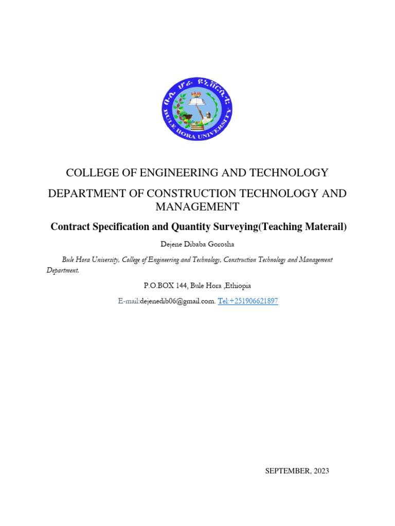 Specification and Quantity Surveying Dejene Dibaba | PDF | Specification (Technical Standard ...