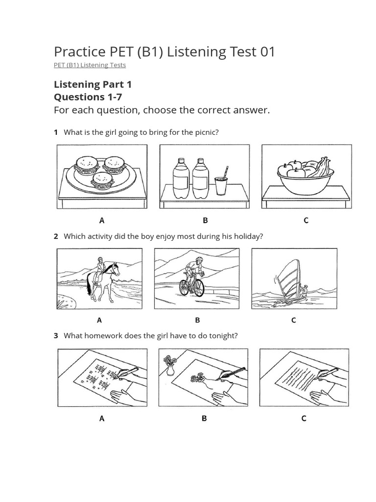 Practice PET LISTENING Test 1 | PDF