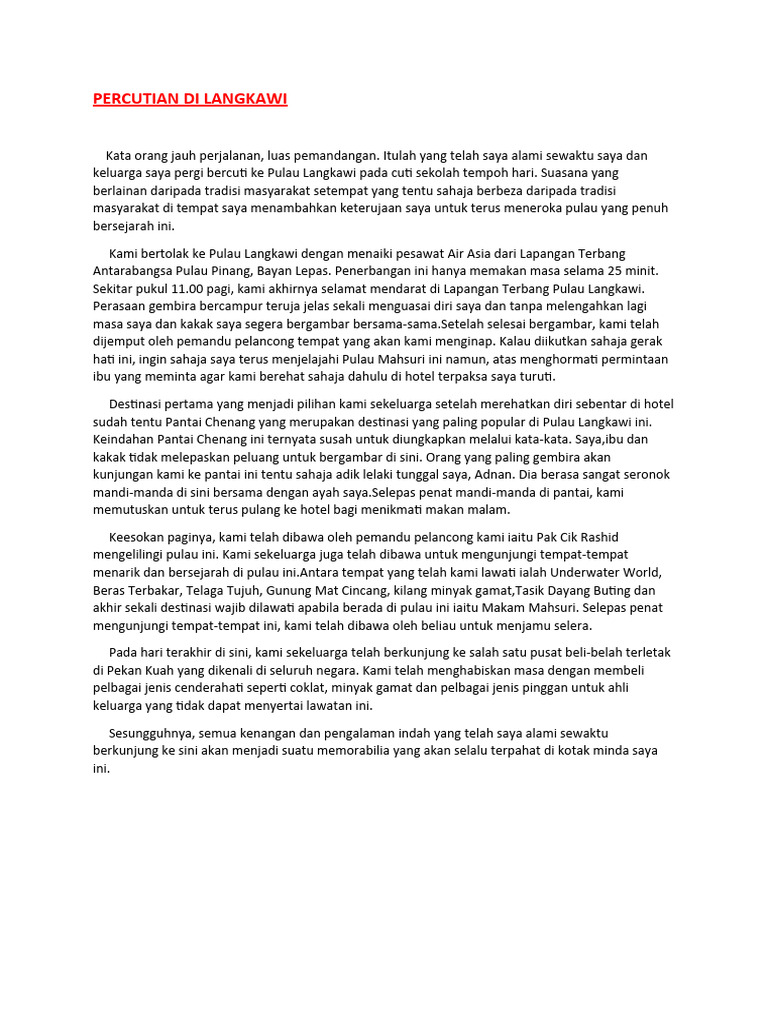 Percutian Di Langkawi | PDF