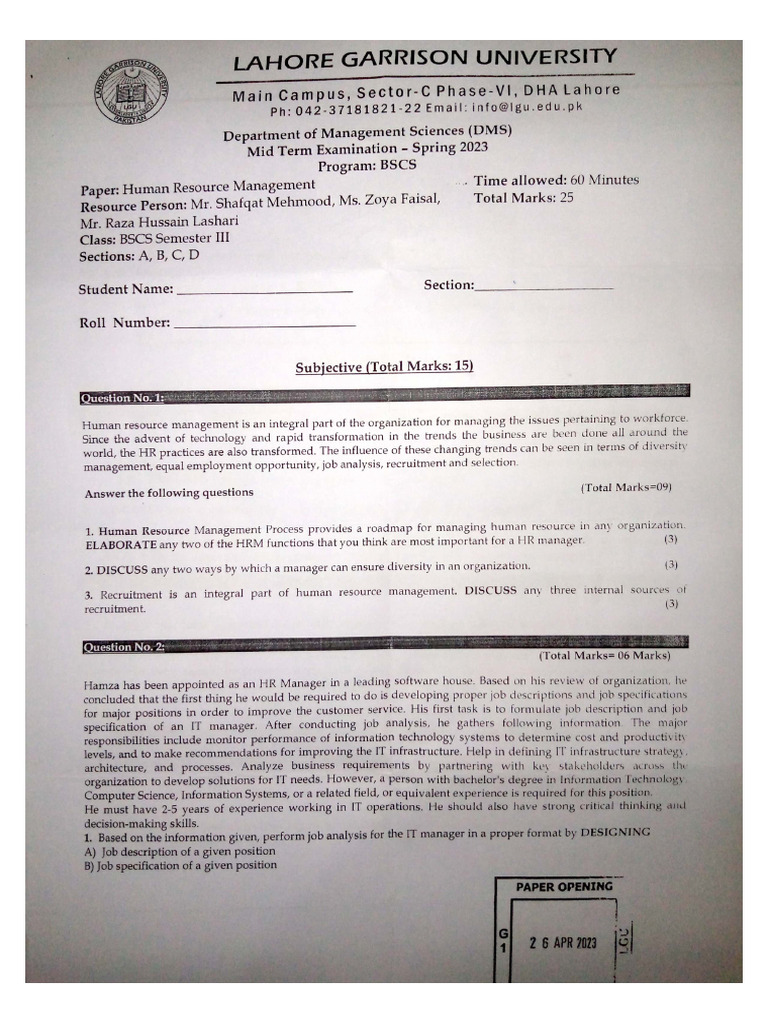 BSCS Semester 3 (Sp-2023) | PDF