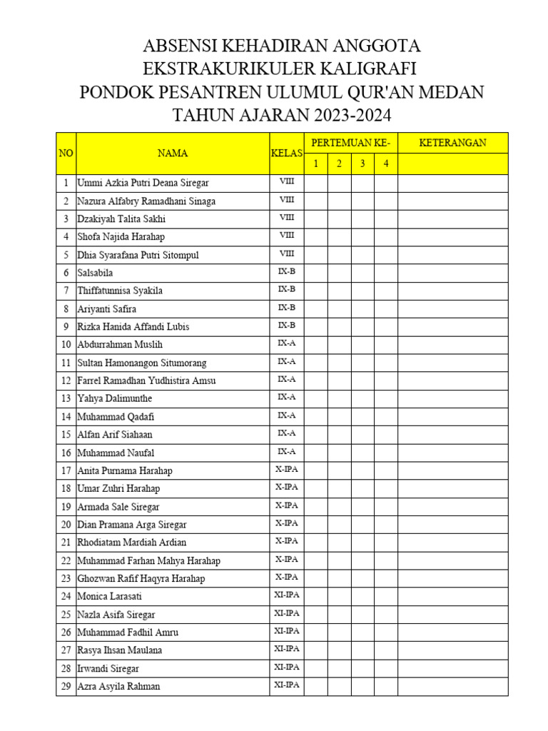 Absen Eskul Kaligrafi | PDF