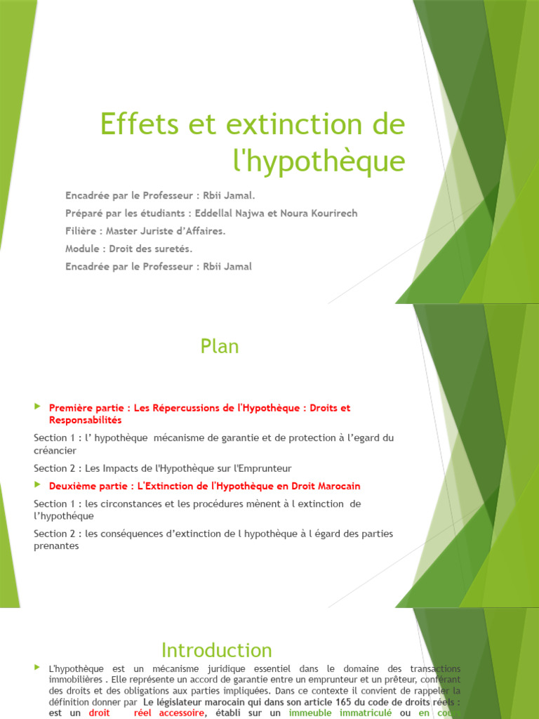 Effets Et Extinction de L'hypothèque | PDF | Débiteur | Prêts