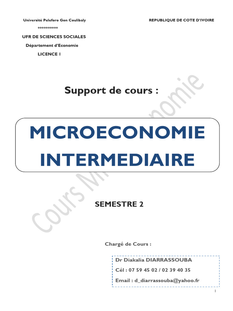 Cours de Micro Intermédiaire Licence 1 - S2 | PDF | Fonction de production | Business