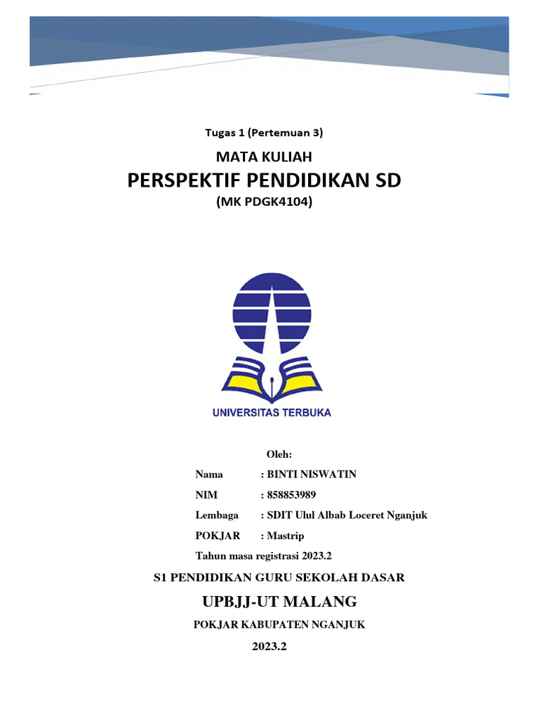 Tugas Tutorial 1 Pdgk4104perspektif Pendidikan SD - Binti Niswatin - Bi PGSD - 858853989-2 | PDF ...