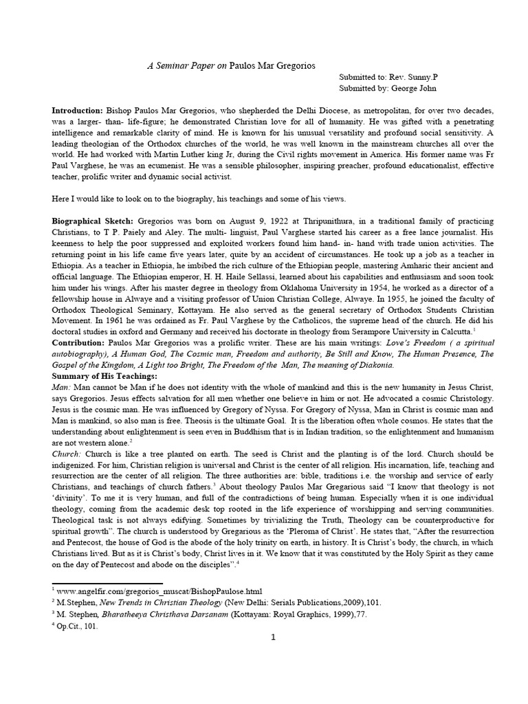 A Seminar Paper On Paper On Paulos Mar Gregorios (G.JHN) | Download ...