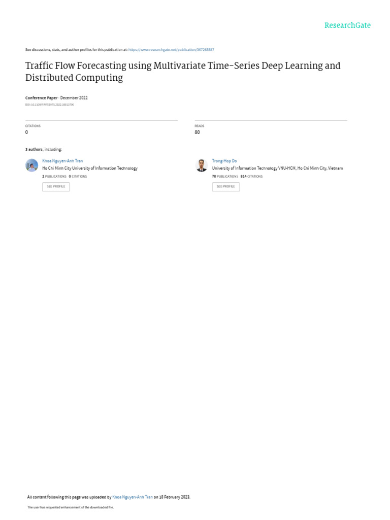Traffic Flow Forecasting Using Multivariate Time Series Deep Learning And Distributed Computing