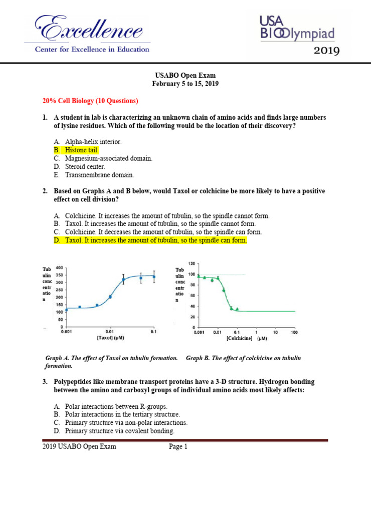 USABO 19 Open Exam Final | PDF | Collagen | Reactive Oxygen Species