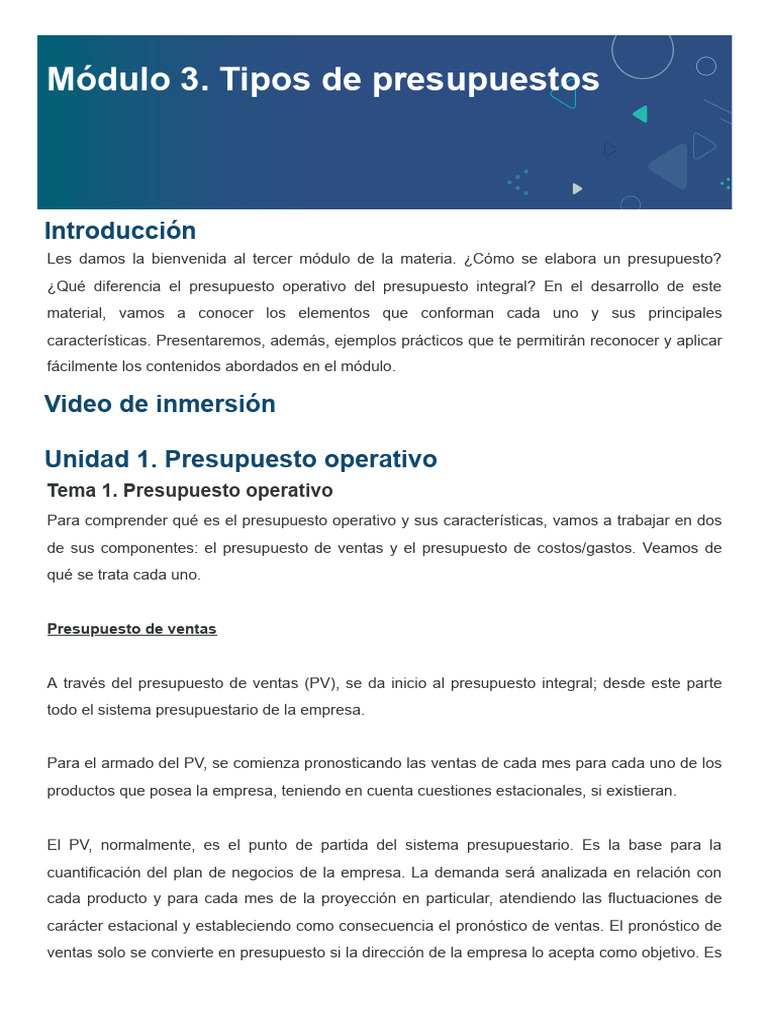 Gestión de Presupuestos Modulo3 | PDF | Presupuesto | Business