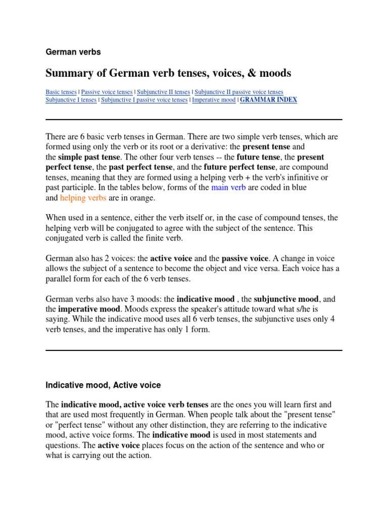 German Verb Tenses and Moods Explained | PDF | Grammatical Tense | Verb