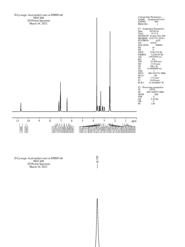 D-Lysergic Acid Methyl Ester HNMR | PDF | Chemical Substances ...