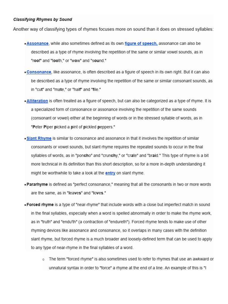 Classifying Rhymes by Sound | PDF | Rhyme | Syllable