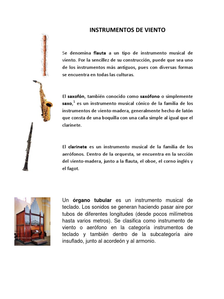 Instrumentos de Viento: Definición y Tipos | PDF | Instrumentos ...