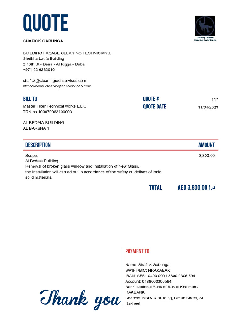 Building Façade Glass Replacement Quote | PDF | Banking | Financial ...