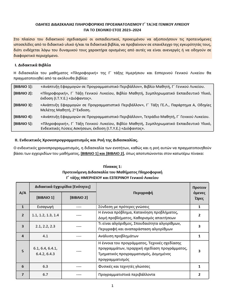 ΣΥΝ - 113085 - ΠΛΗΡΟΦΟΡΙΚΗ Γ ΓΕΛ ΠΡΟΣΑΝ - 2023 - 24 | PDF