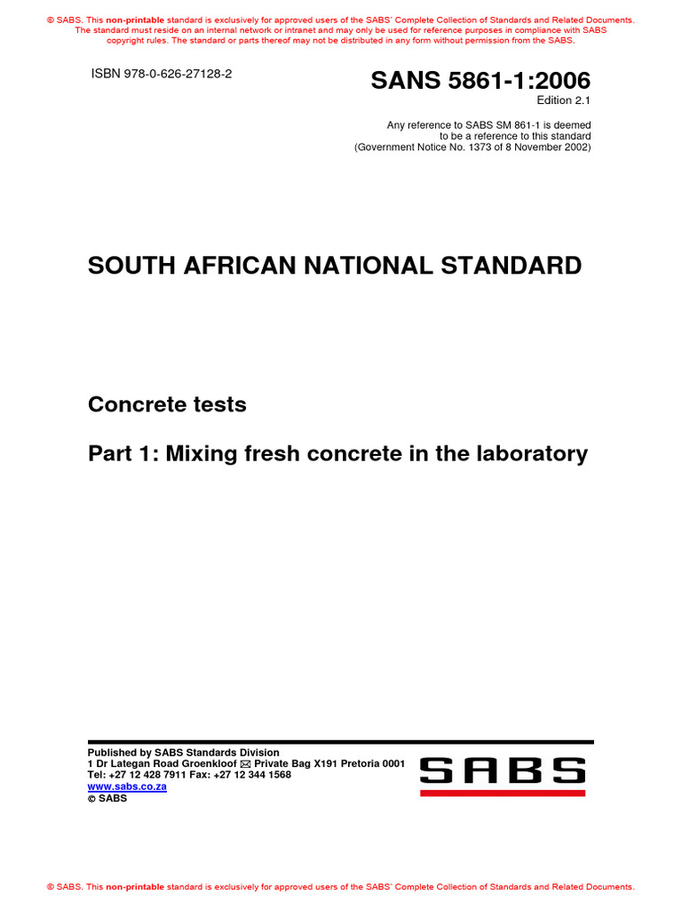 Sans 5861-1 | PDF | Concrete