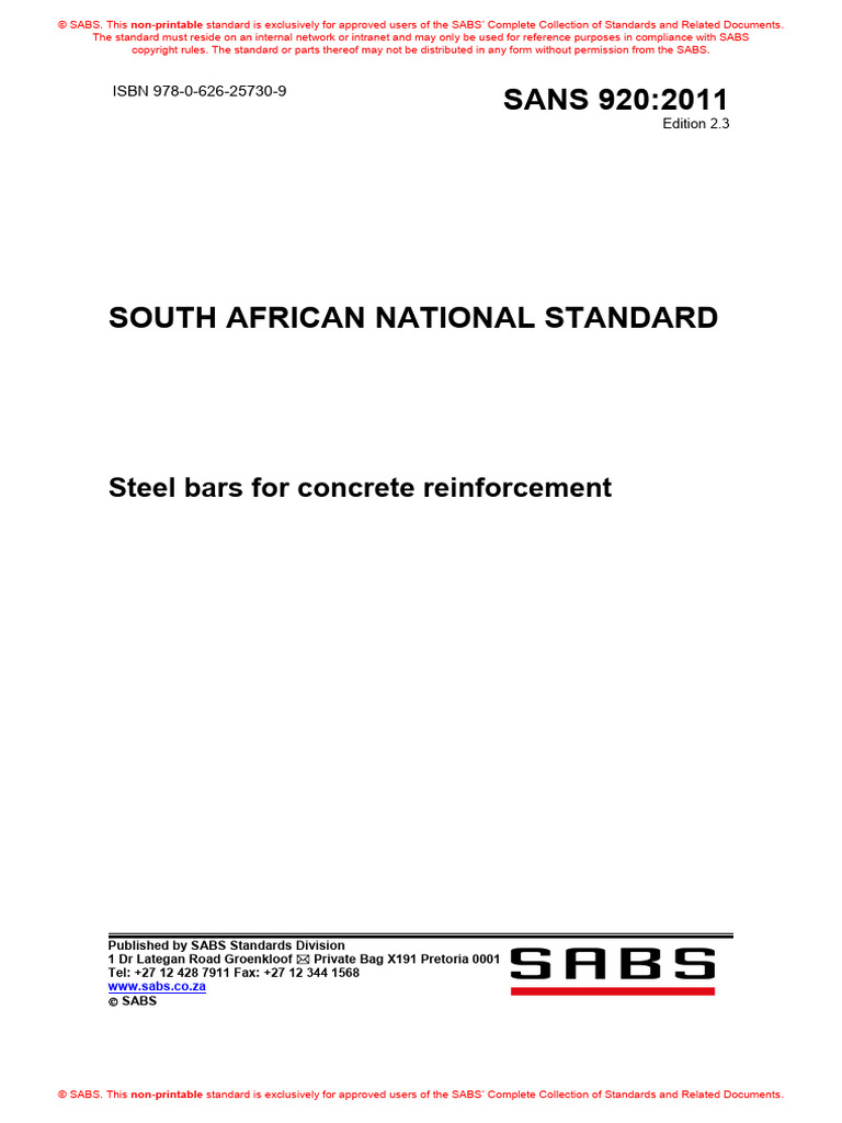 Sans 920 | PDF | Strength Of Materials | Rolling (Metalworking)