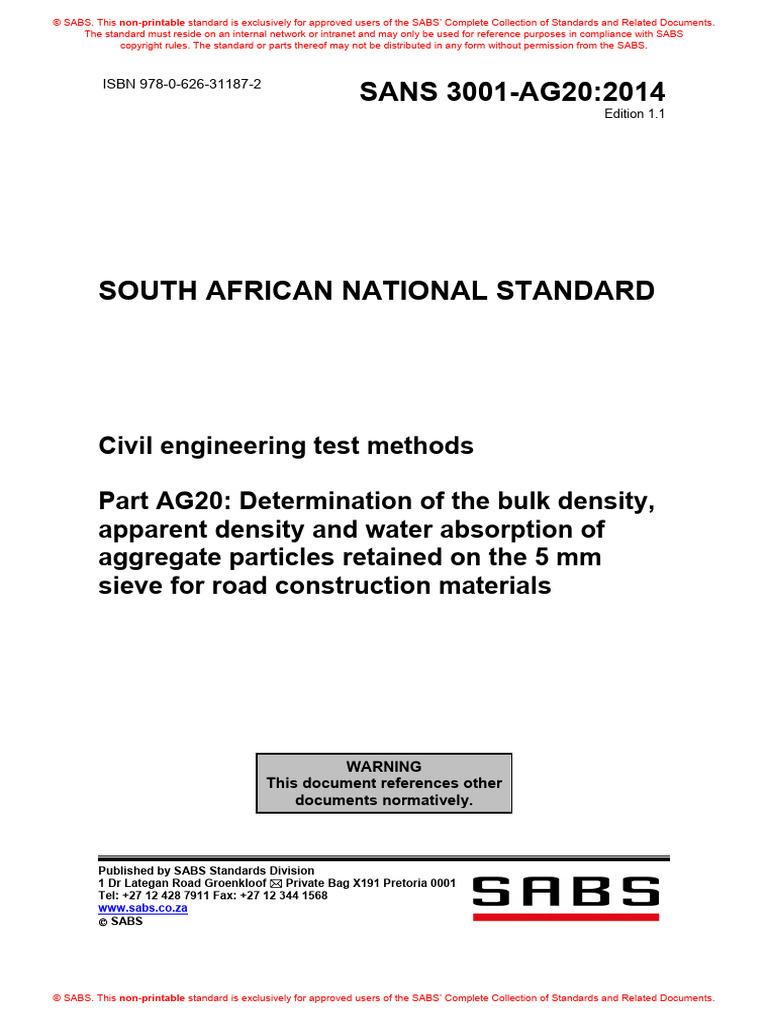 Sans 3001-Ag20 | PDF | Density | Kilogram