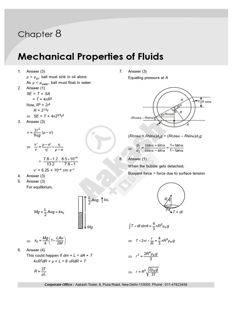 P - Sol - Ch-08 - Mechanical Properties of Fluids | Download Free PDF | Dynamics (Mechanics ...