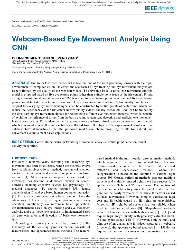 Webcam-Based Eye Movement Analysis Using CNN | PDF | Computer Vision | Cognitive Science