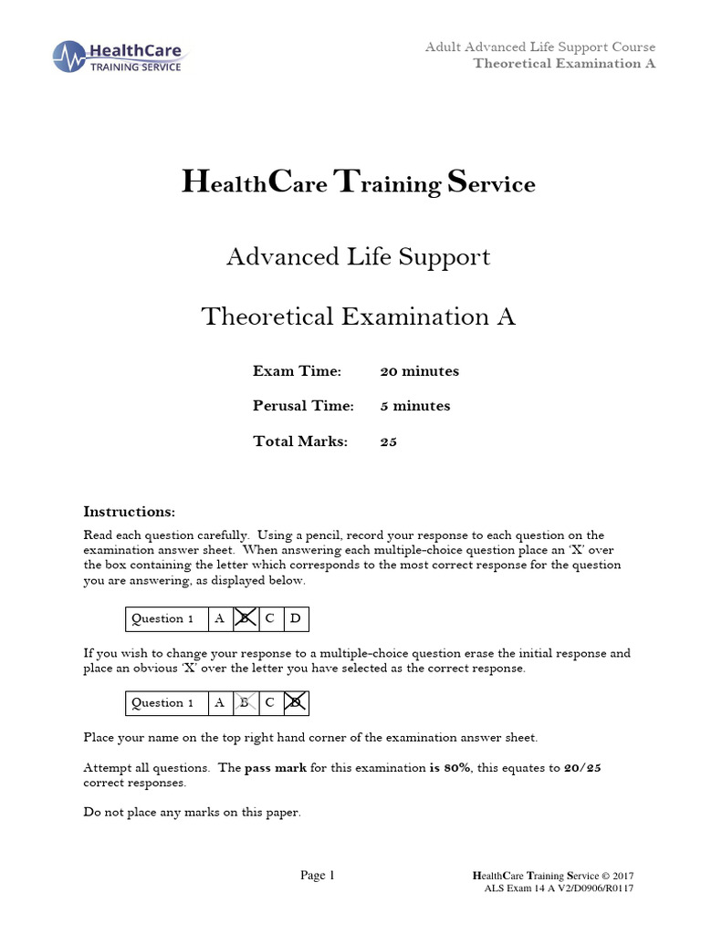 ALS Exam 14 A Jan 2017 V2 | PDF | Cardiopulmonary Resuscitation ...