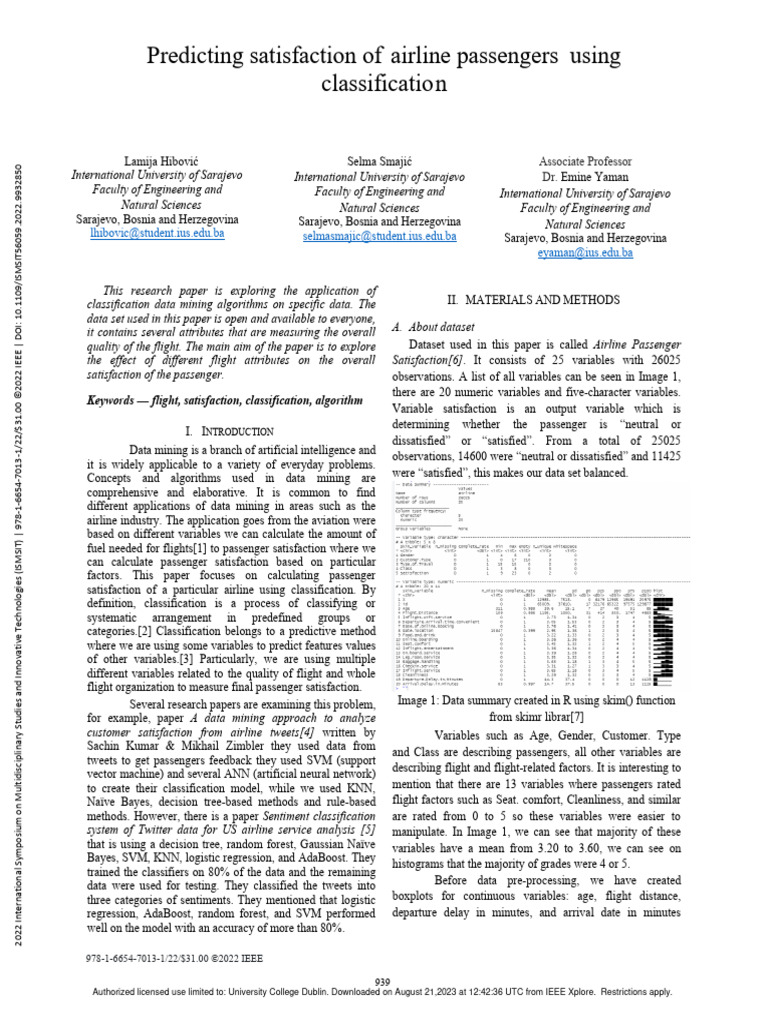 Predicting Satisfaction of Airline Passengers Using Classification ... Predicting Satisfaction of Airline Passengers Using Classification ...