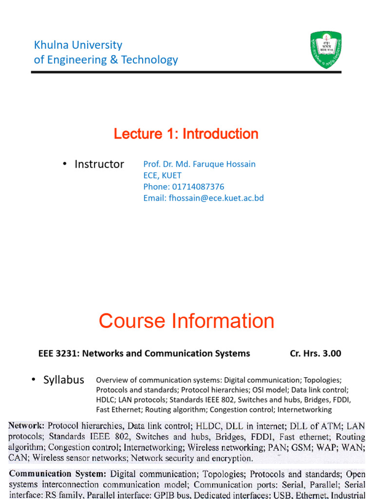 EEE 3201 - Lecture 1 | PDF | Telecommunications | Computer Network EEE 3201 - Lecture 1 | PDF | Telecommunications | Computer Network