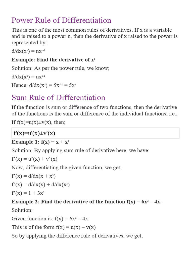 Power Rule of Differentiation | PDF | Derivative | Rates