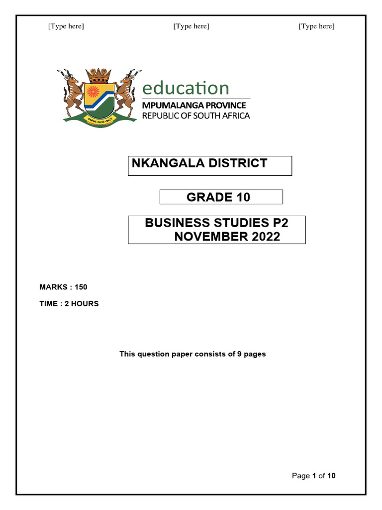 2022 Nov BSTD p2 Grade 10 QP Final | PDF | Creativity | Question