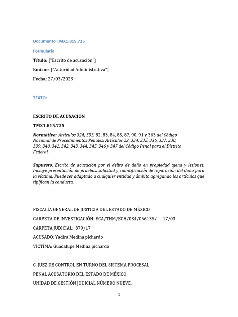 Demanda Penal | PDF | Procedimiento Criminal | Testigo experto