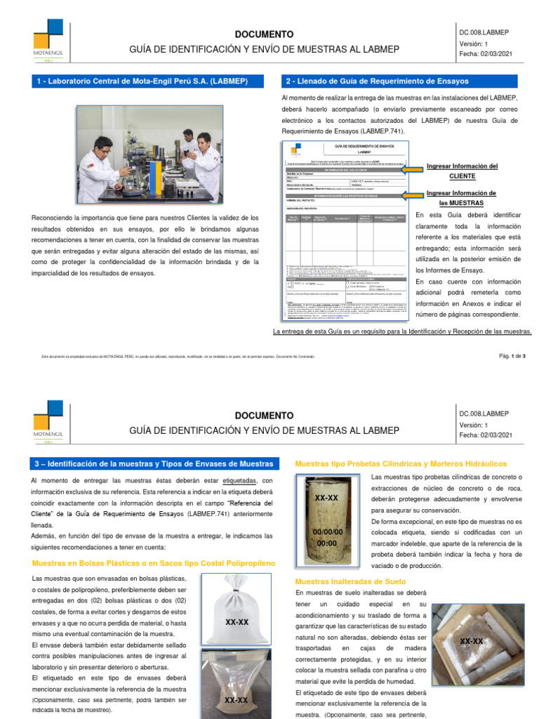 DC.008.LABMEP.1 - Guía de Identificación y Envío de Muestras al LABMEP | PDF