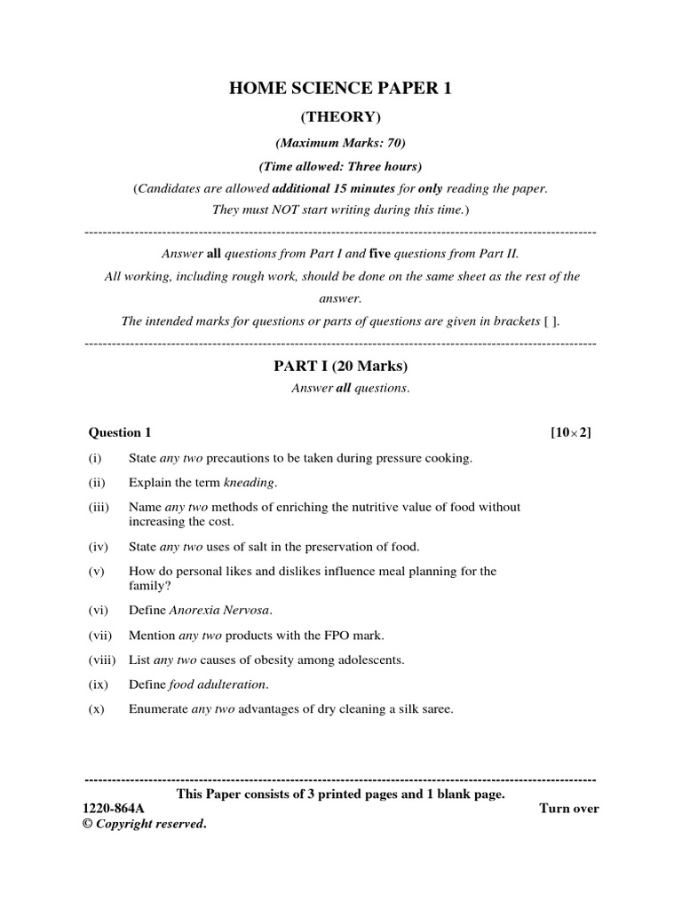 864a Home Science 1 QP | PDF | Food And Drink | Nutrition