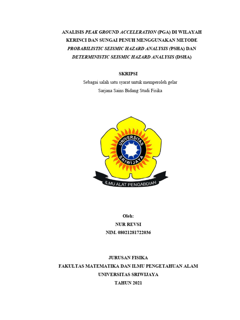Analisis Peak Ground Acceleration (Pga) Di Wilayah Kerinci Dan Sungai ...