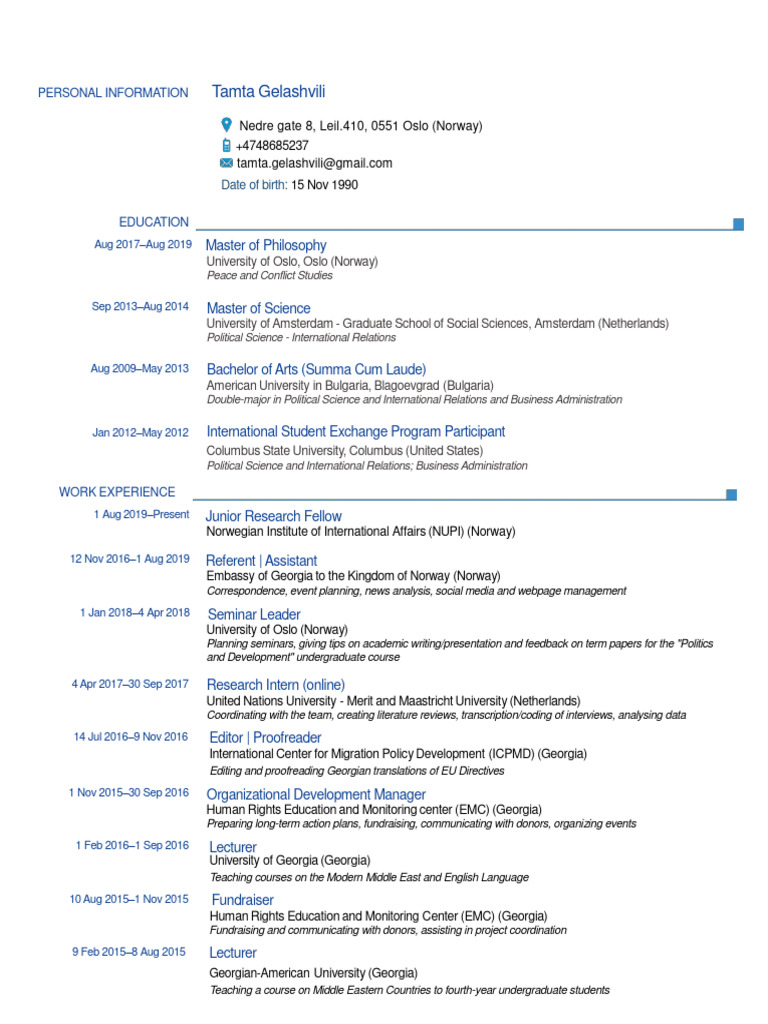 Tamta Gelashvili - CV | PDF | Georgia (Country) | Thesis