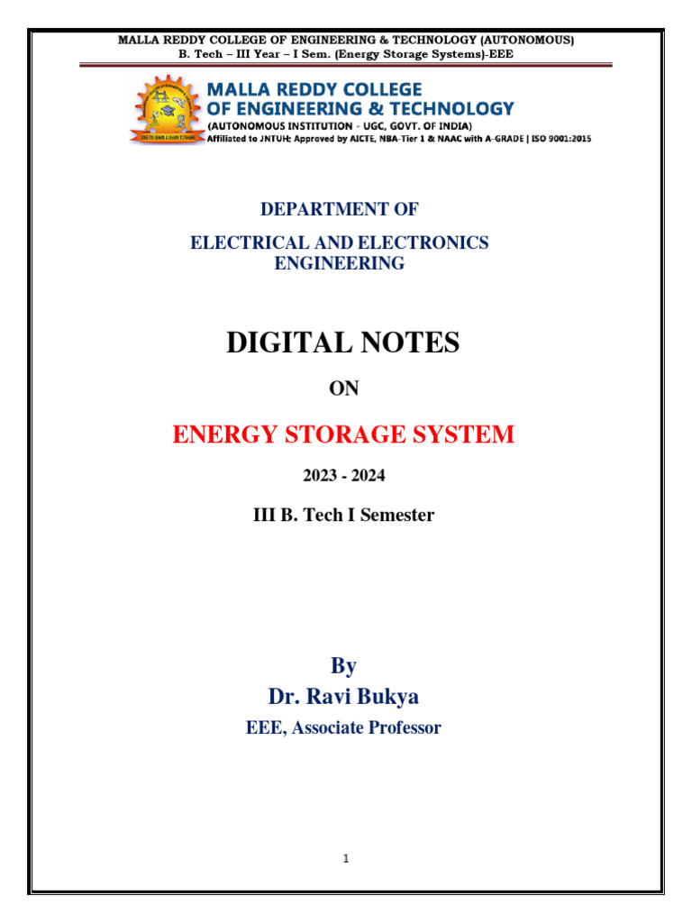 Energy Storage Systems Digital Notes | Download Free PDF | Energy ...